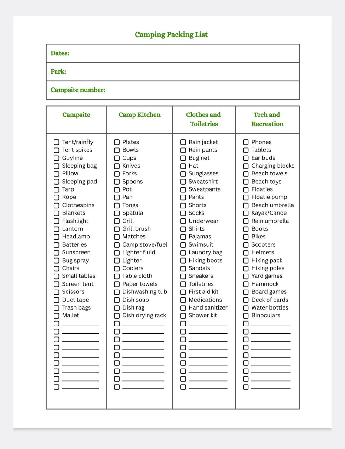 Camping Prep Bundle - Camping Meal Planner - Camping Packing List ...