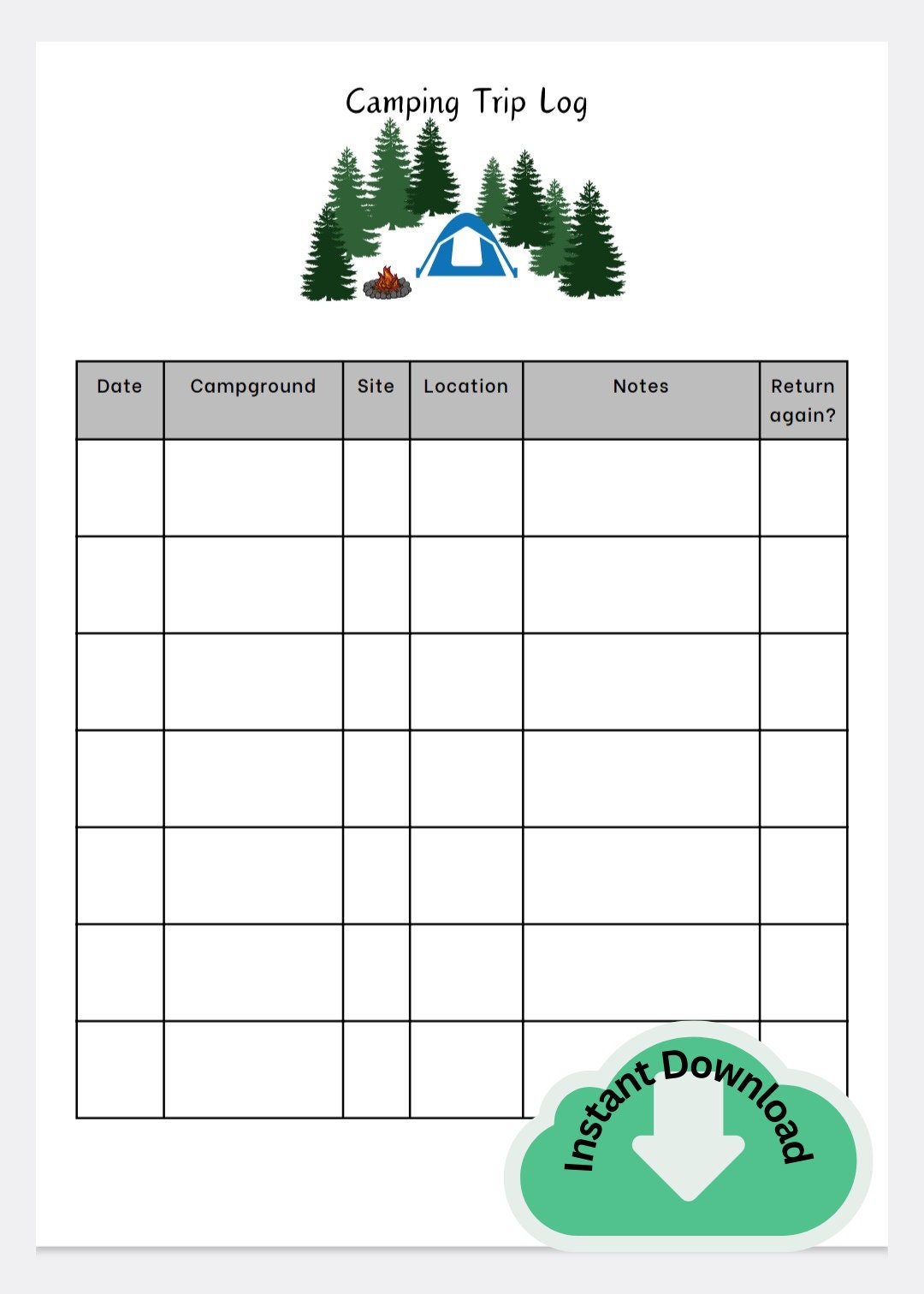 Printable Camping Trip Log - Campsite Tracker - Campground Log ...
