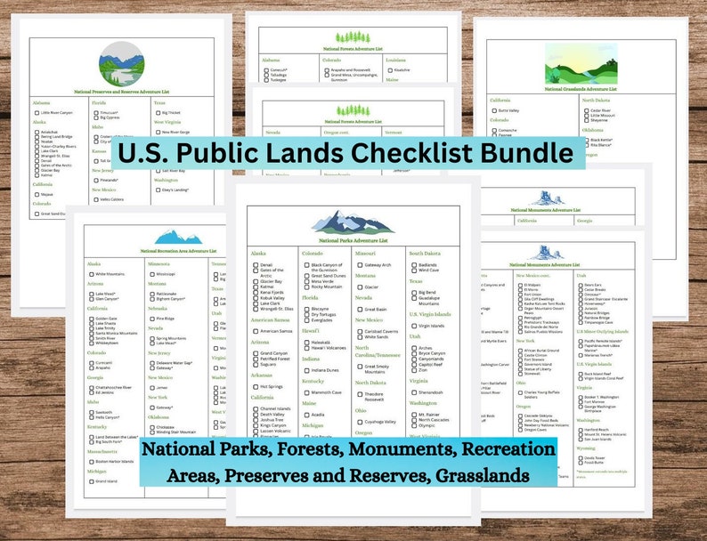 U.S. Public Lands Checklist Bundle - National Parks Forests Monuments ...
