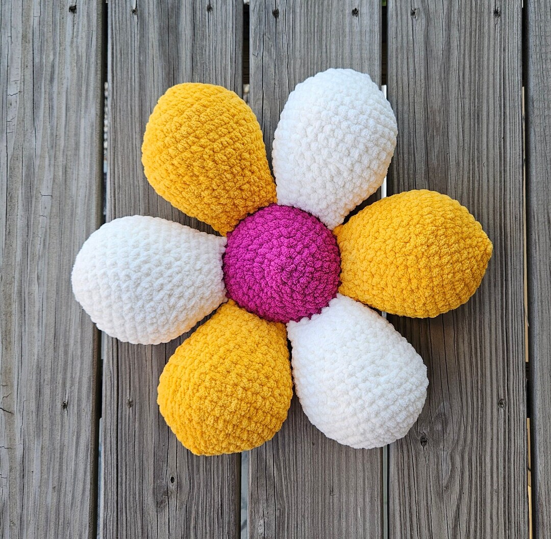 Handmade Crochet Flower Pillow - Flower Power Pillow - Pink Yellow ...