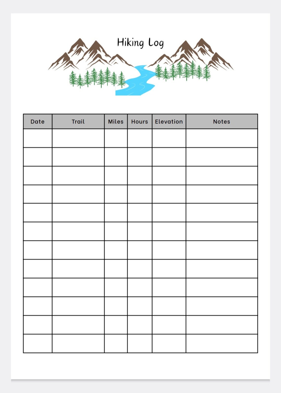 Printable Hike Tracker - Day Hike Log - Nature Hike Log - Printable Day ...