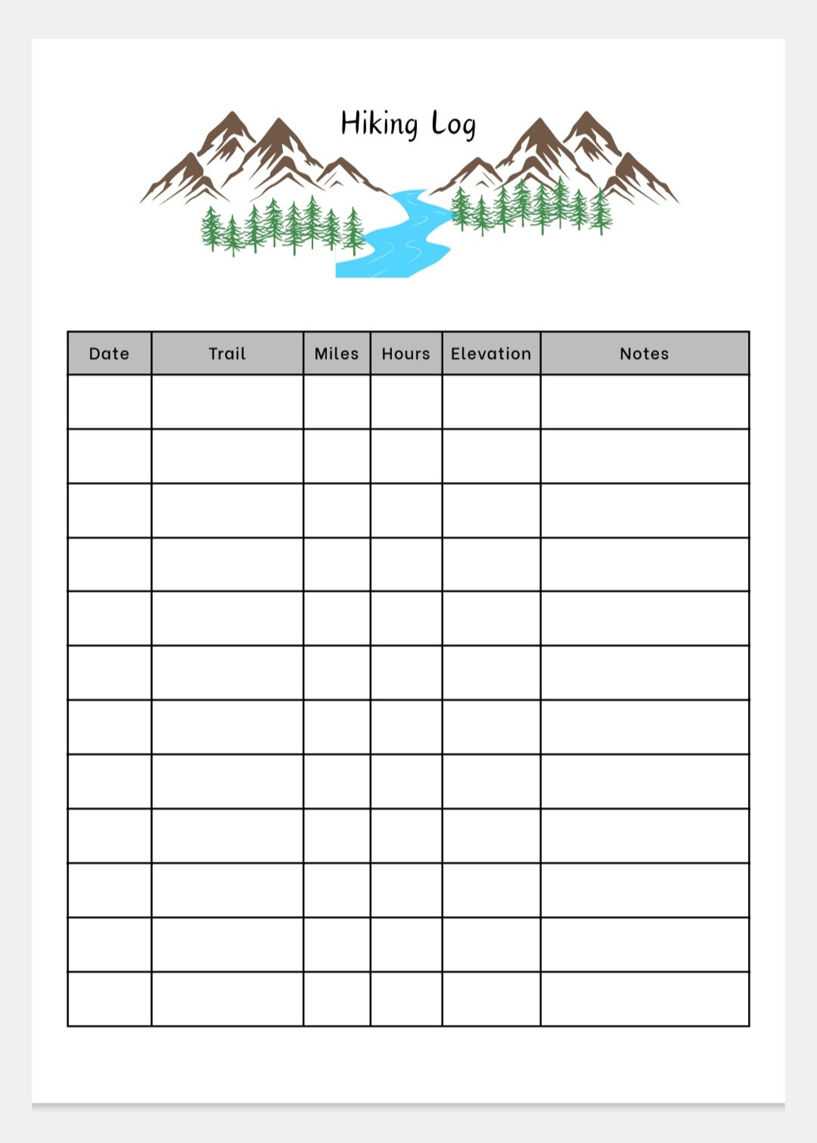 Printable Hike Tracker - Day Hike Log - Nature Hike Log - Printable Day ...