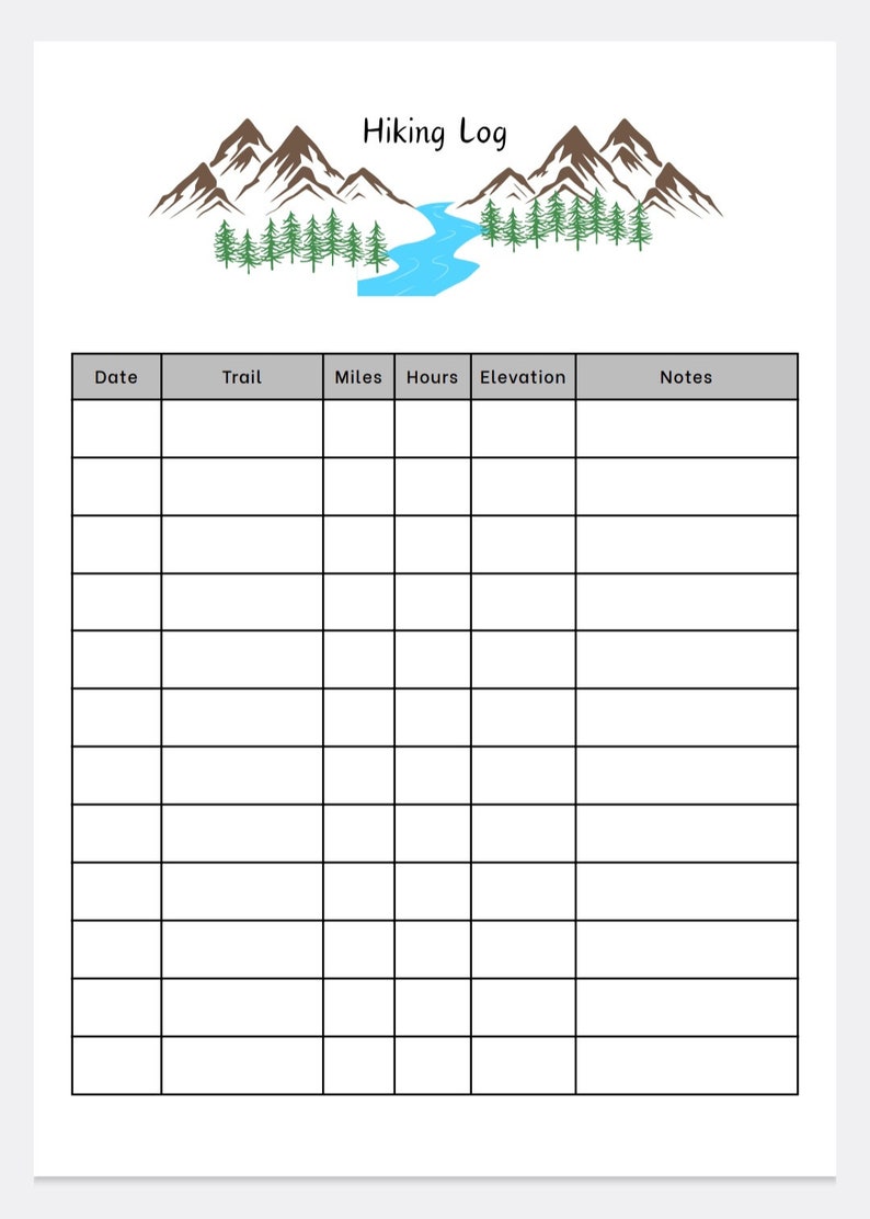 Printable Hike Tracker - Day Hike Log - Nature Hike Log - Printable Day ...