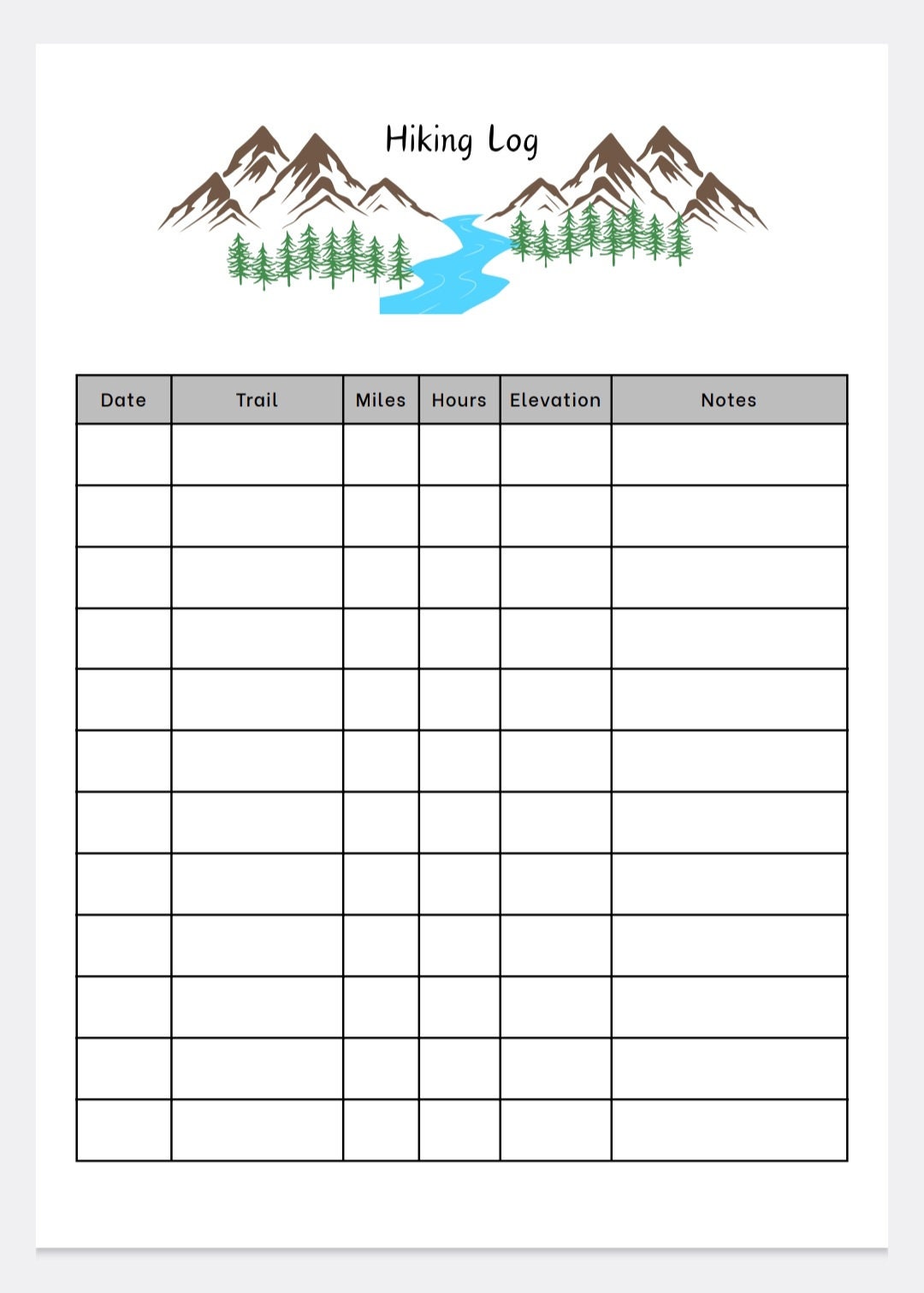 Printable Hike Tracker - Day Hike Log - Nature Hike Log - Printable Day ...