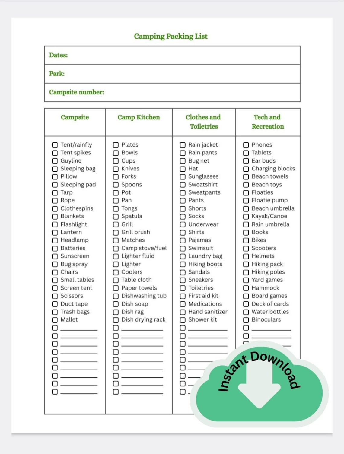 Printable Camping Packing List - Camping Planning - Printable Tent ...