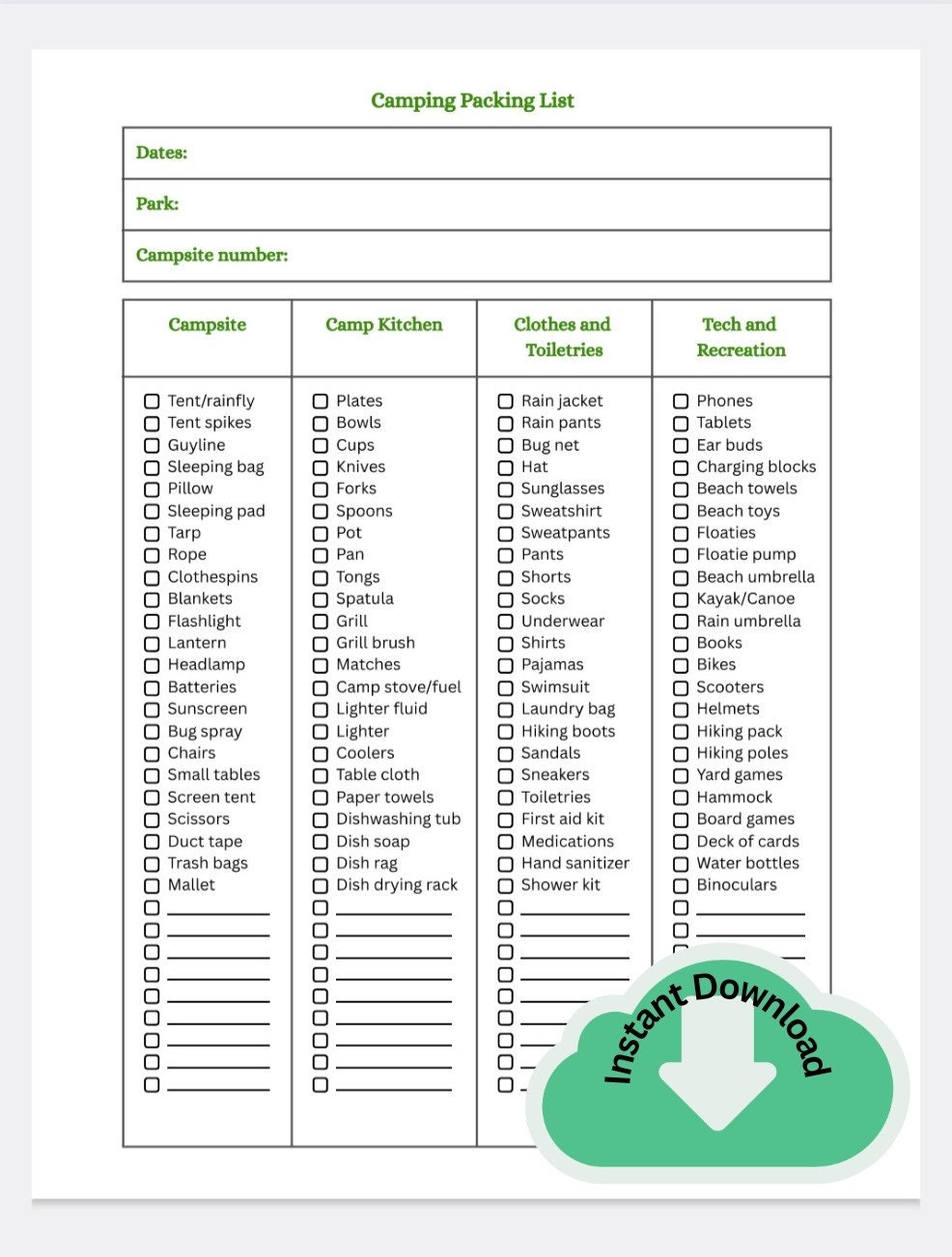 Printable Camping Packing List - Camping Planning - Printable Tent ...