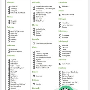 National Parks and Forests Checklist Printable National Parks and ...
