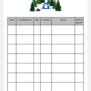Printable Camping Trip Log - Campsite Tracker - Campground Log ...