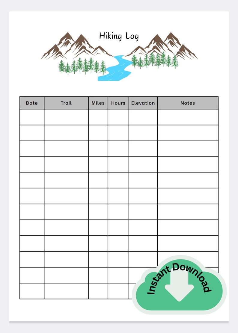 Printable Hike Tracker - Day Hike Log - Nature Hike Log - Printable Day ...