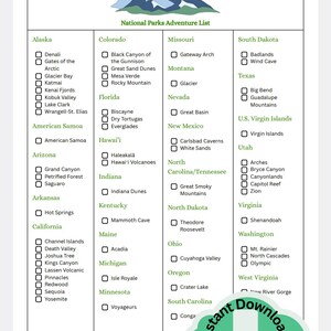 National Parks and Forests Checklist Printable National Parks and ...