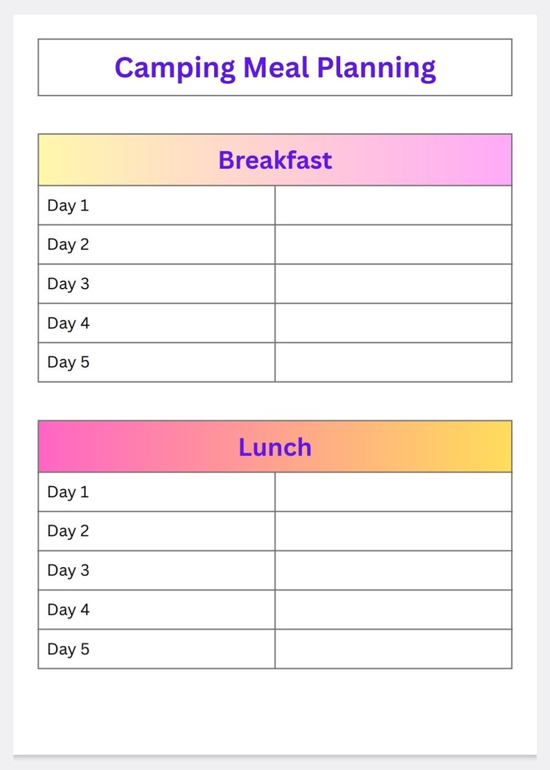 Printable Camping Meal Planner - Printable Camping Grocery List ...