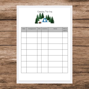 Printable Camping Trip Log - Campsite Tracker - Campground Log ...