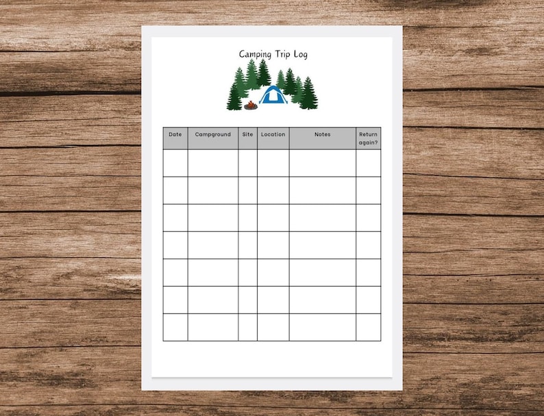 Printable Camping Trip Log - Campsite Tracker - Campground Log ...