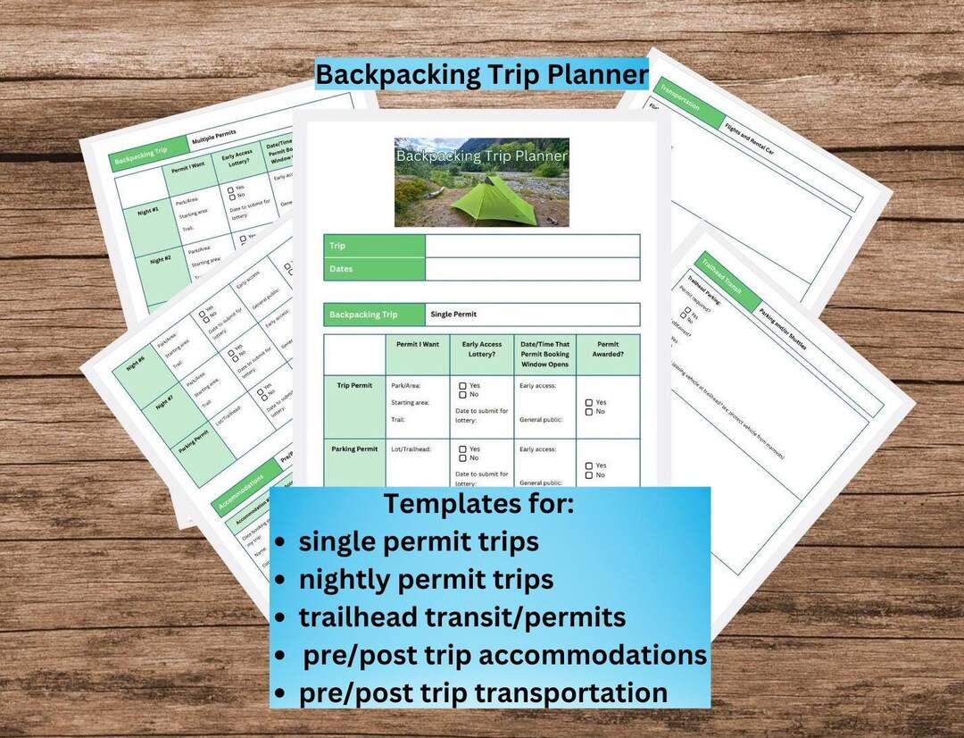 Backpacking Trip Permit Planner - Backcountry Permit Planner - Reusable ...