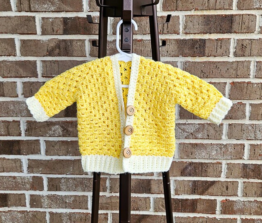 Yellow Crochet Baby Cardigan - Handmade Button up Baby Cardigan - 3-6 ...
