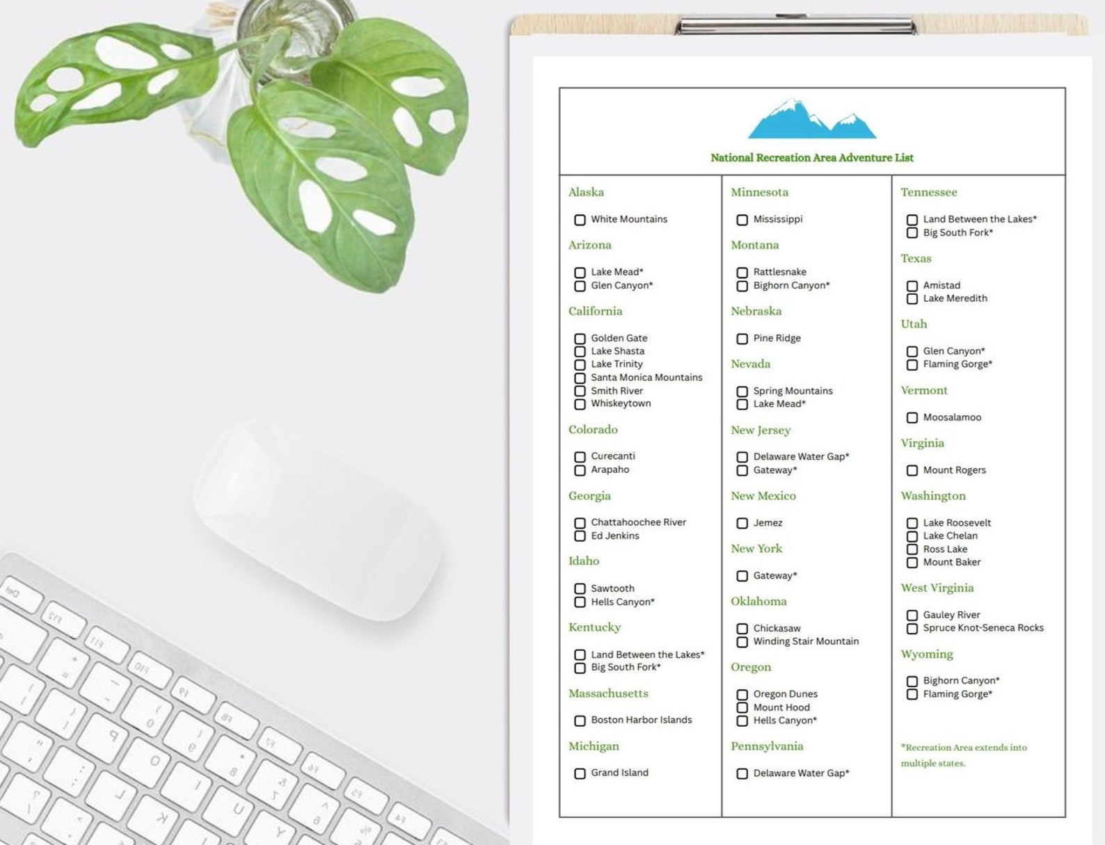 National Recreation Areas Checklist - Printable National Recreation ...
