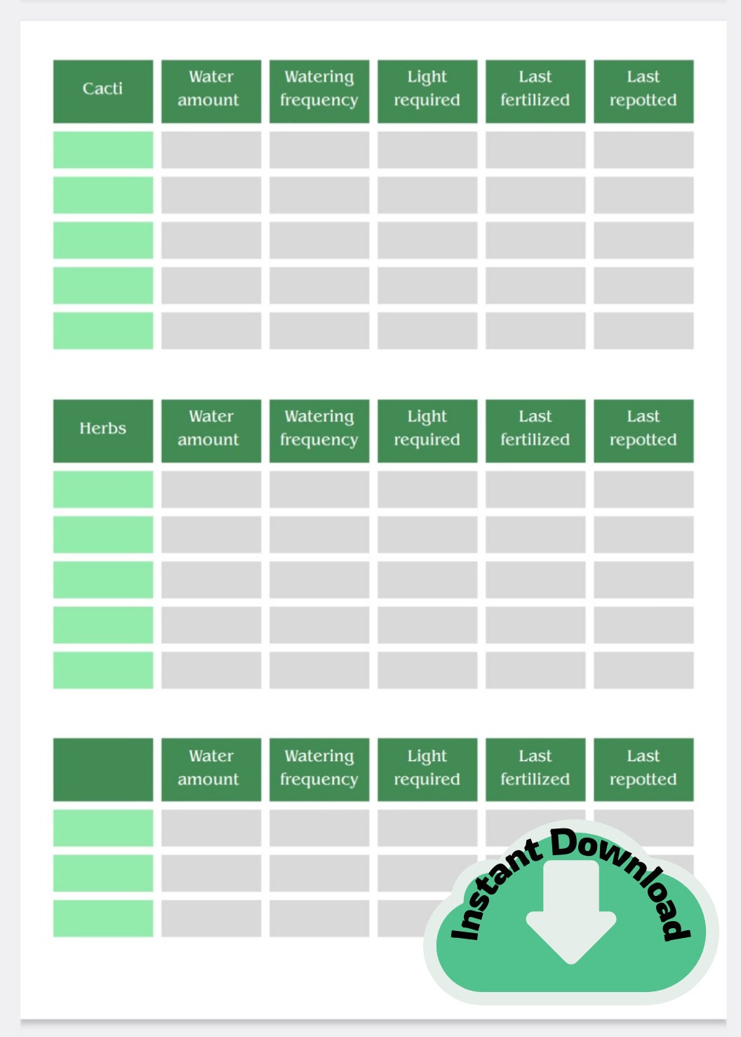 Plant Care Printable - Plant Care Chart - Printable Plant Care Schedule ...