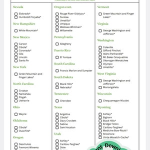 National Parks and Forests Checklist Printable National Parks and ...
