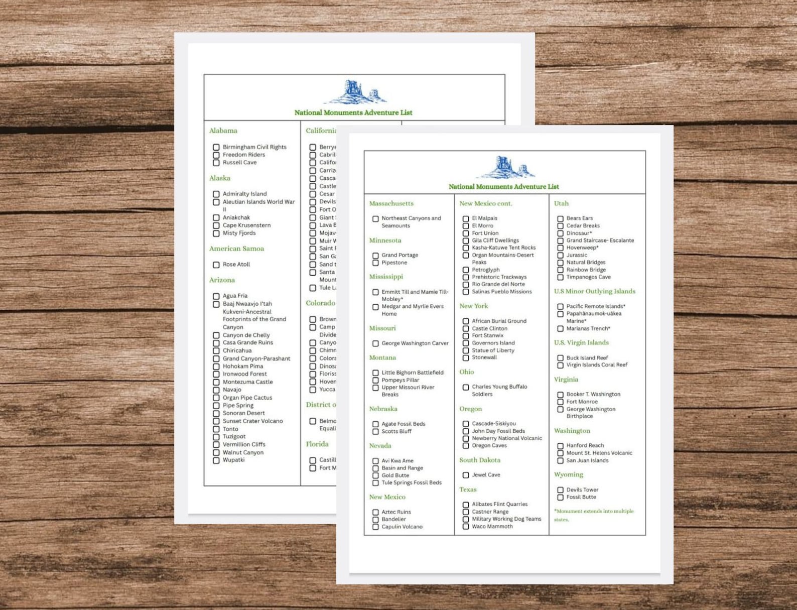 National Monuments Checklist - Printable National Monuments Road Trip ...