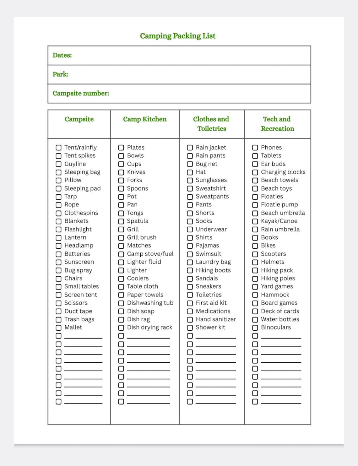Printable Camping Packing List - Camping Planning - Printable Tent ...