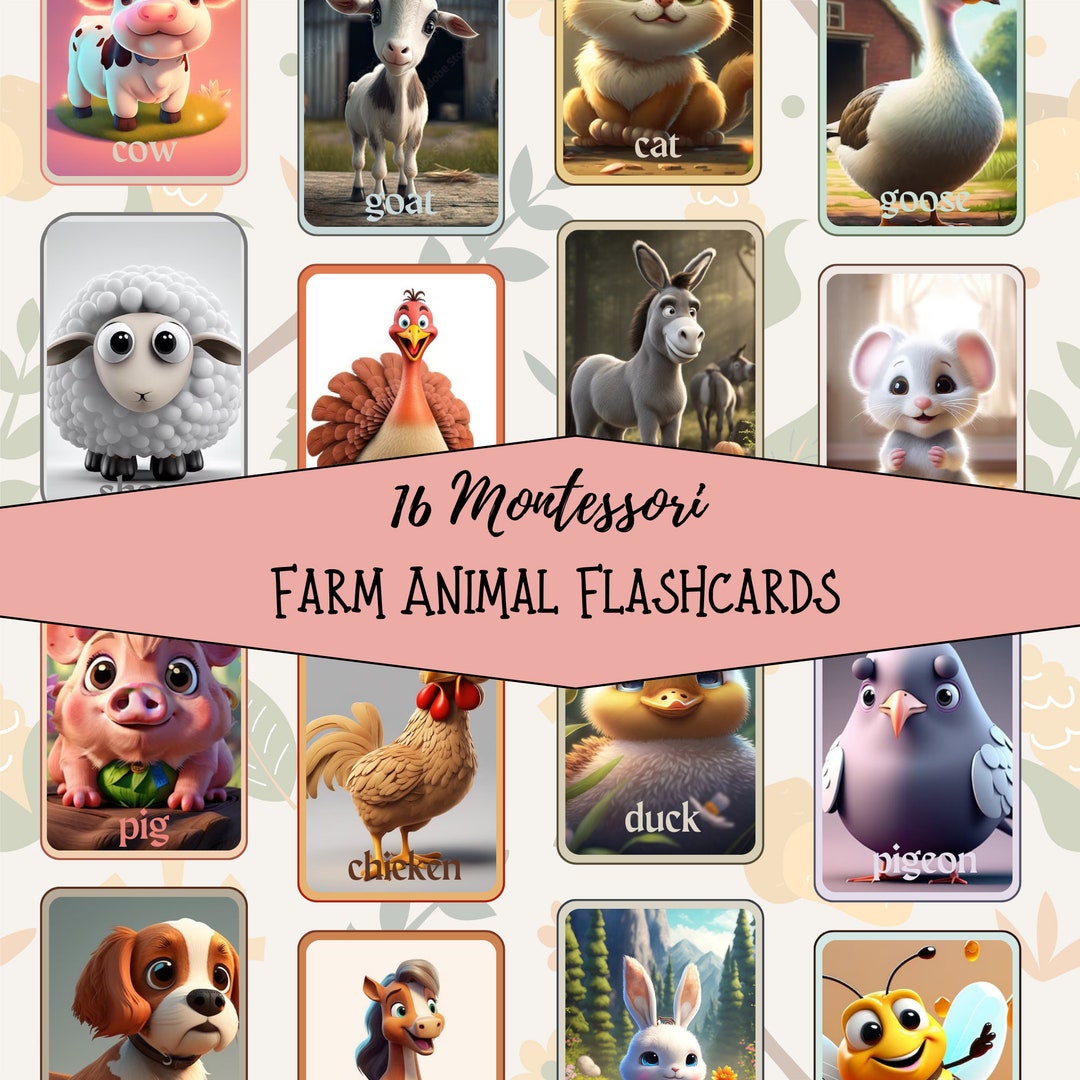 16 Montessori Farm Animal Flashcards, Printable Flashcards, Kids ...