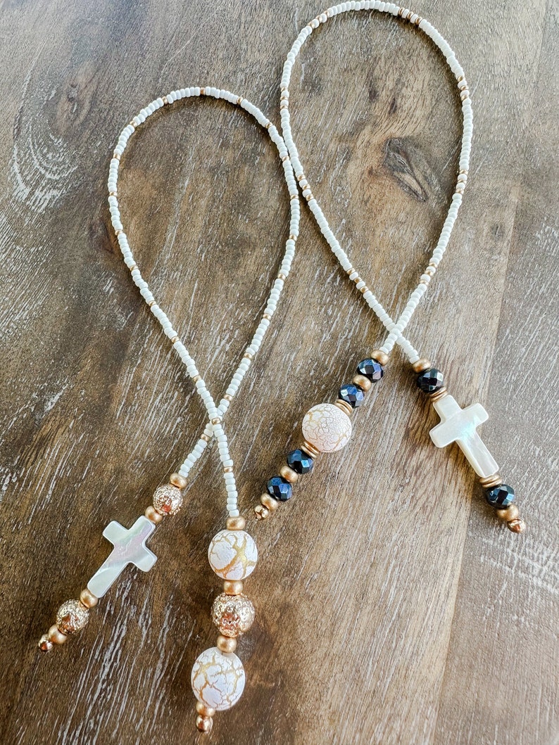 Blue & Gold With Cross Beaded Bookmark, Bible Bookmark, Christian Gift ...
