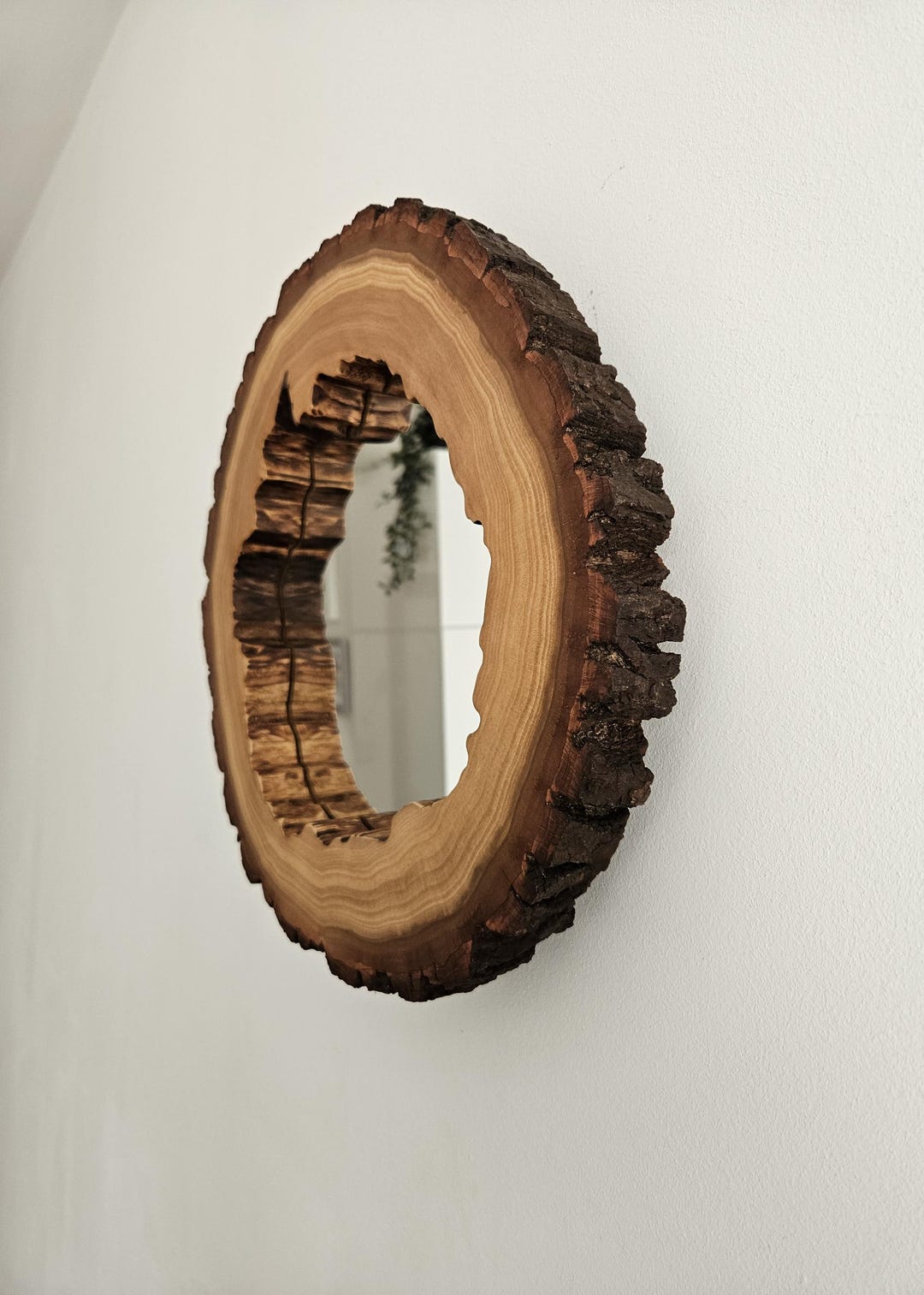 Live Edge Wood Slice Mirror: Rustic Tree Bark Frame - Etsy