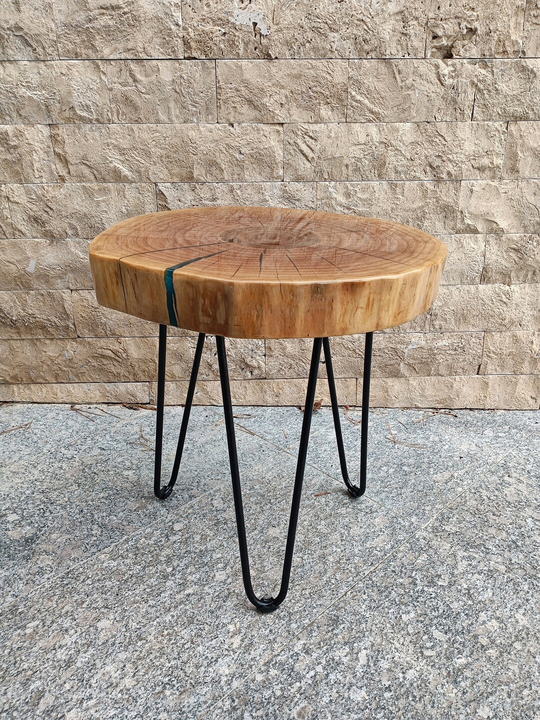 Natural Wooden End Table Table, Table Epoxy Resin, Wooden Coffee Table With Hairpin Metal Legs ...