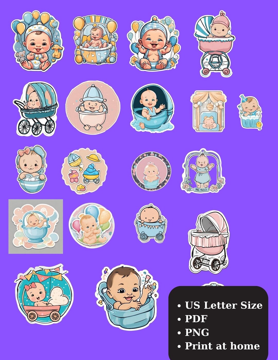Babyshower Printable Stickers Bundle PNG Sticker Sheet - Etsy