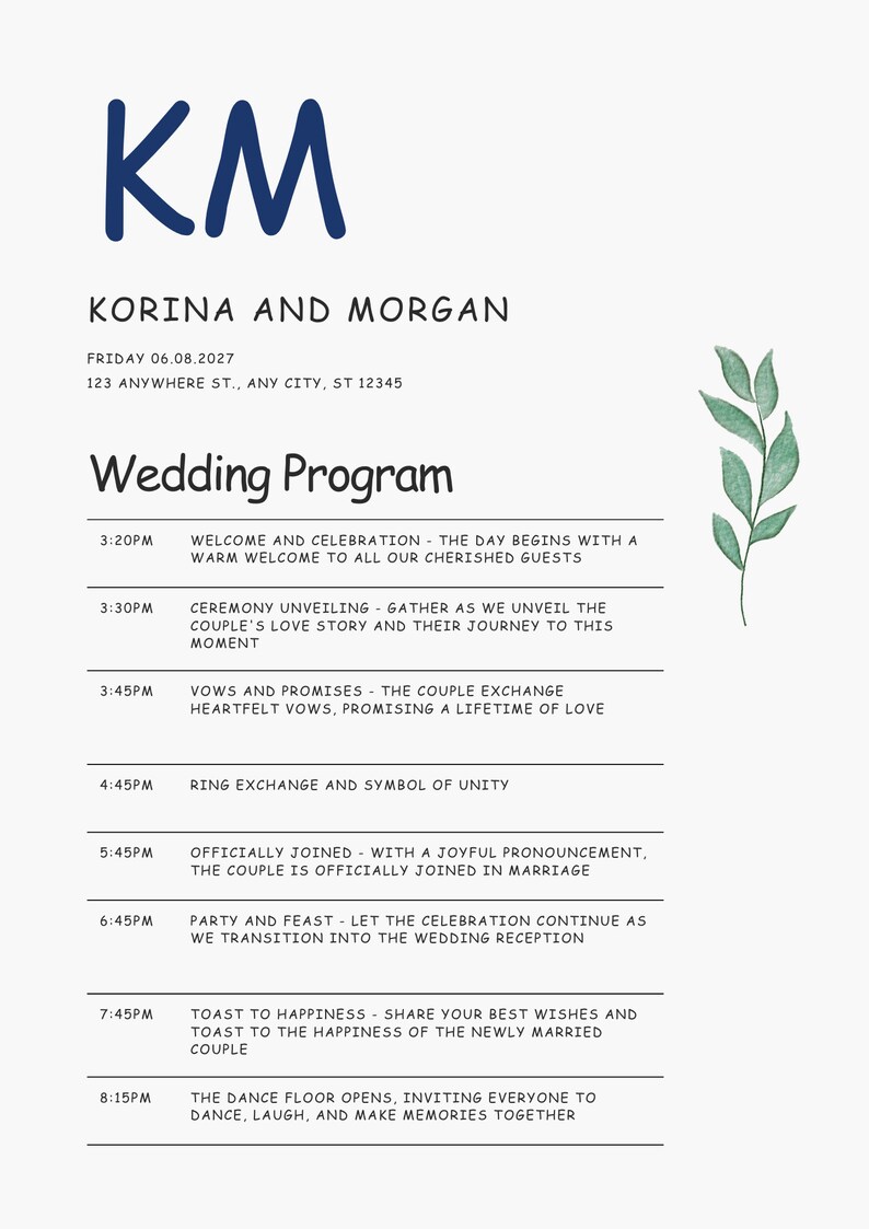 Editable Minimalist Wedding Program Template, Printable Wedding Program, Blush Wedding Program ...