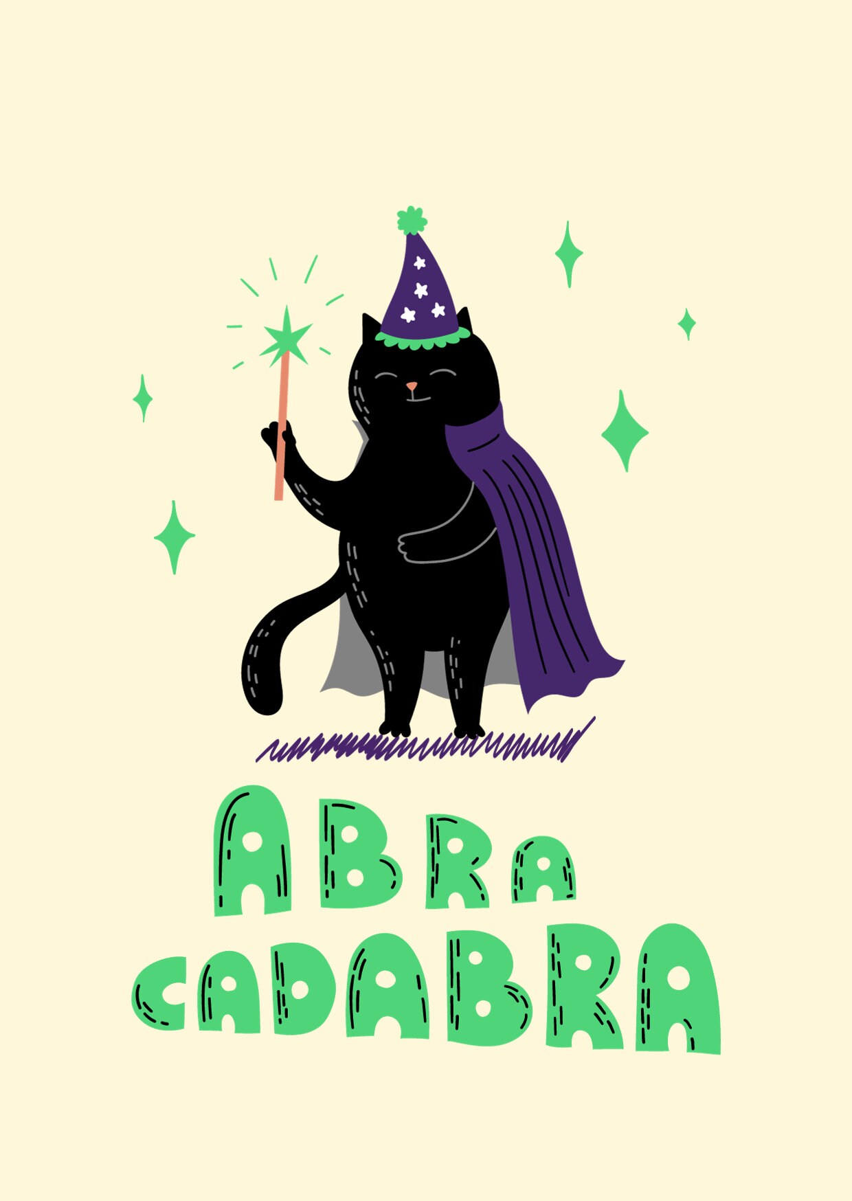 Editable Cartoon Magic Wizard Cat Card, Editable Invitation, Instant ...