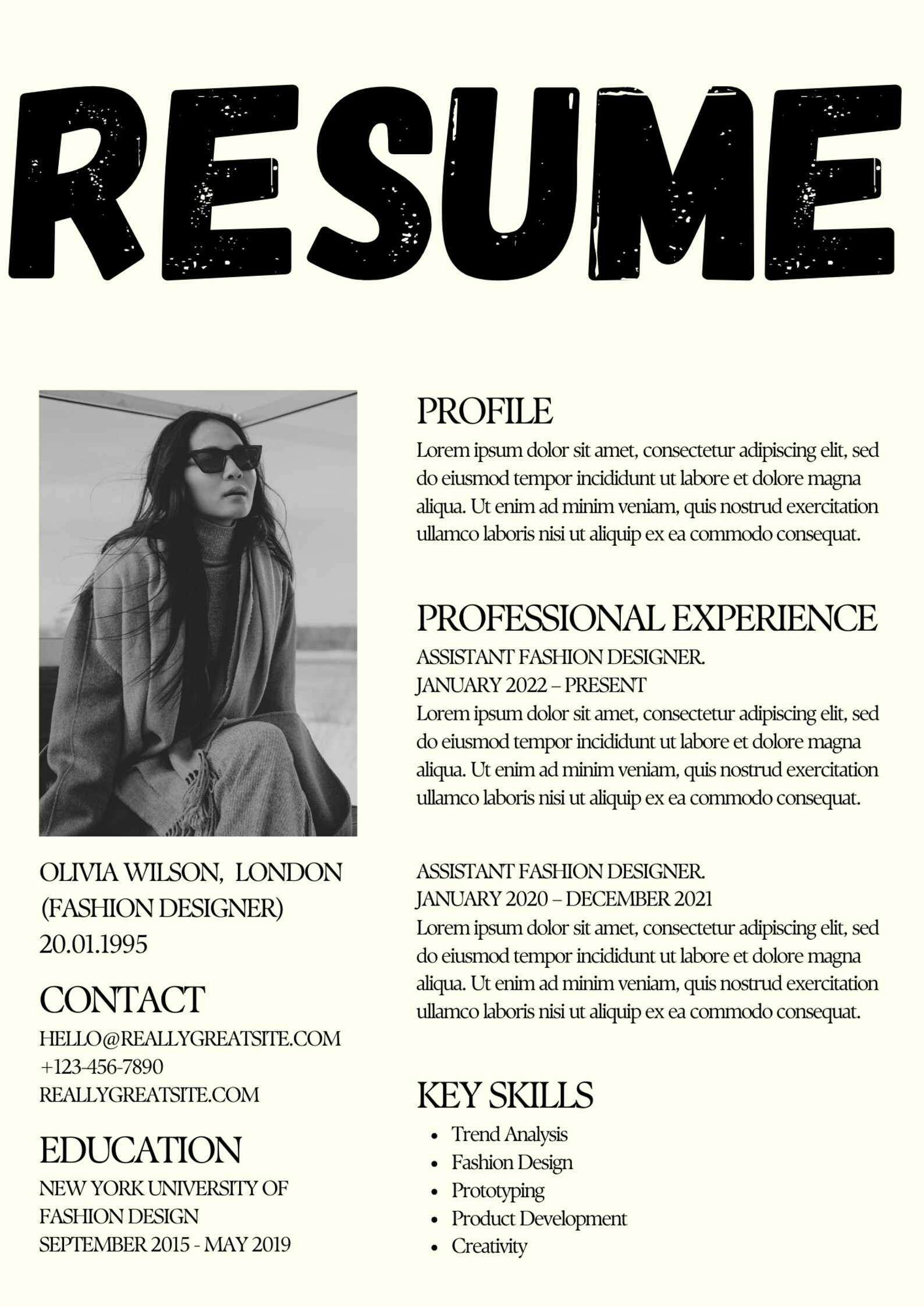 Editable Resume, Cream Colored Minimalist Pop Fashion Designer Resume ...