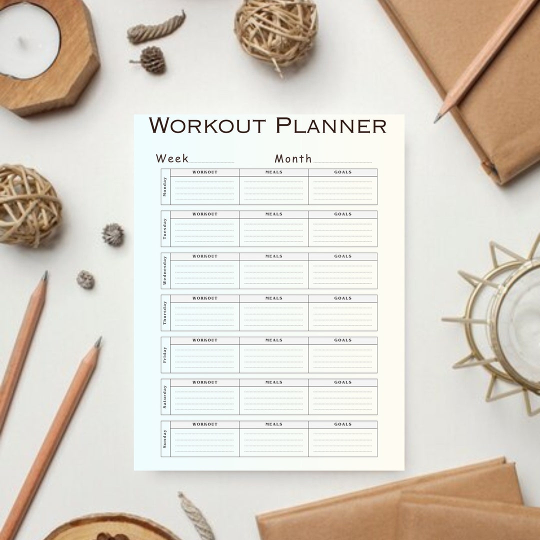Minimalist Weekly Workout Planner, Workout Meal Goal Weekly Planner ...