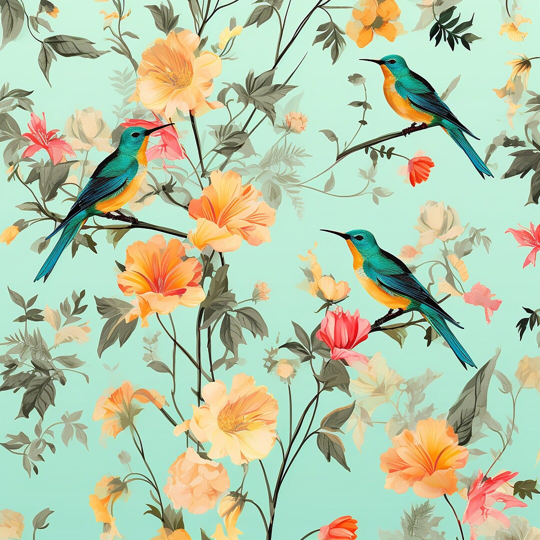 FLUTTER AND BLOOM Non-seamless Hummingbird and Floral - Etsy