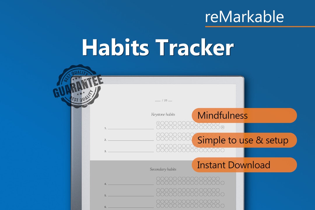 Habits Tracker, Remarkable 2, Supernote and BOOX Template, Digital ...