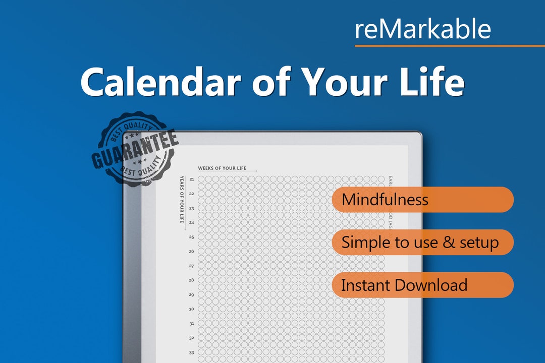 Calendar of Your Life, Remarkable 2, Supernote and BOOX Template, Life ...