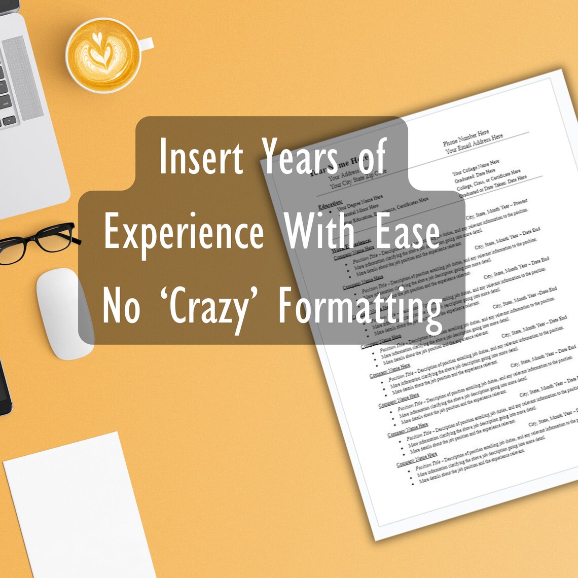 Simple Resume Template - Digital Download With Multiple File Types ...