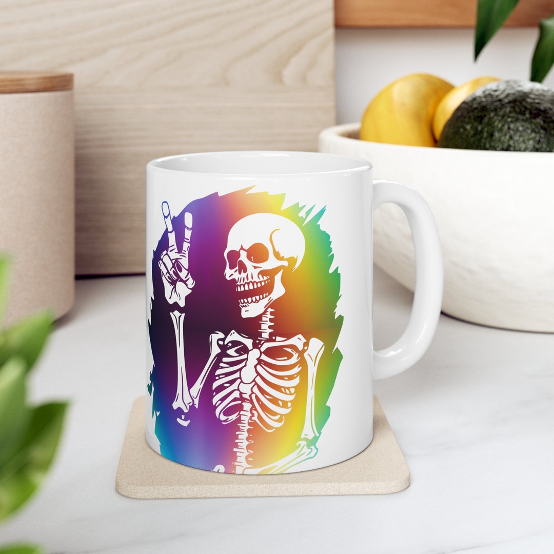 Sip With Swagger: Rainbow Peace Skeleton BAMF Ceramic Mug - Etsy