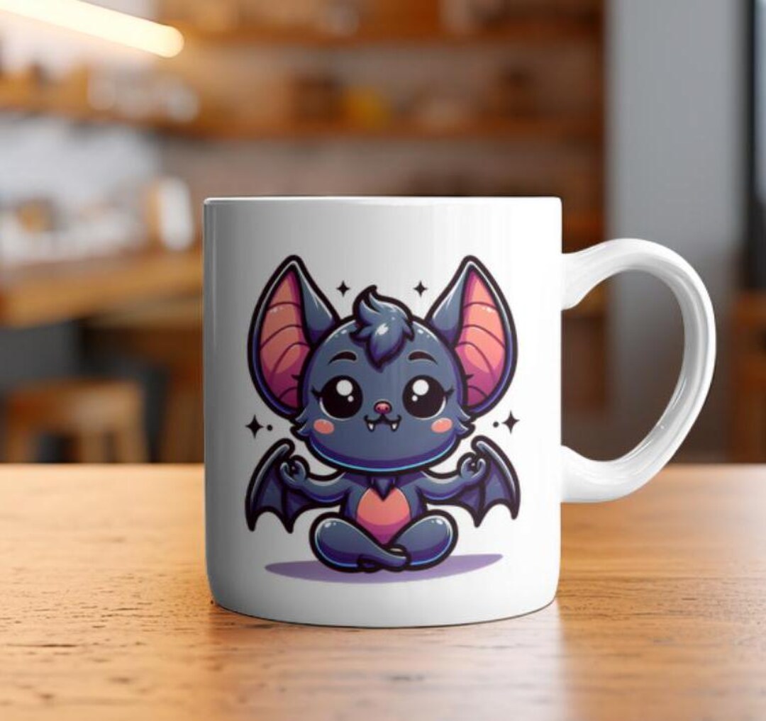 Cute Bat Meditating Mug Yogi Chakra Mantra Fun Enlightenment Vampire ...
