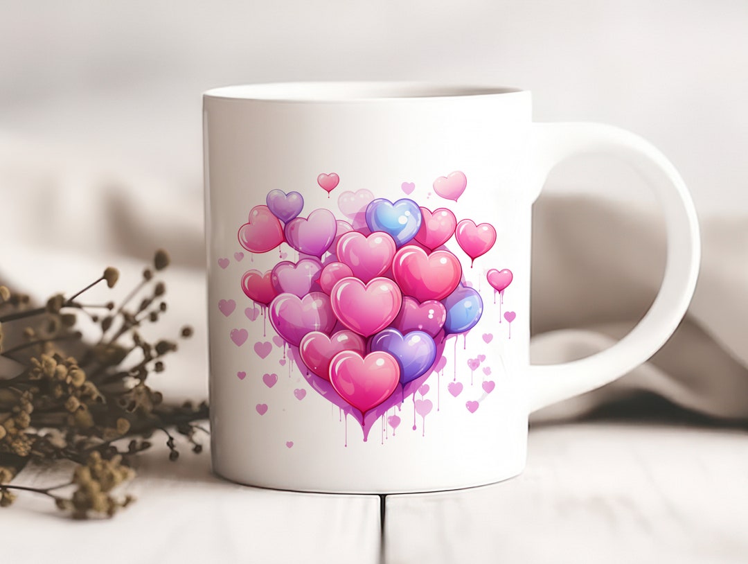 Pink Hearts Coffee Mug 11oz, Gifts for Valentines Day, Valentines Cup ...