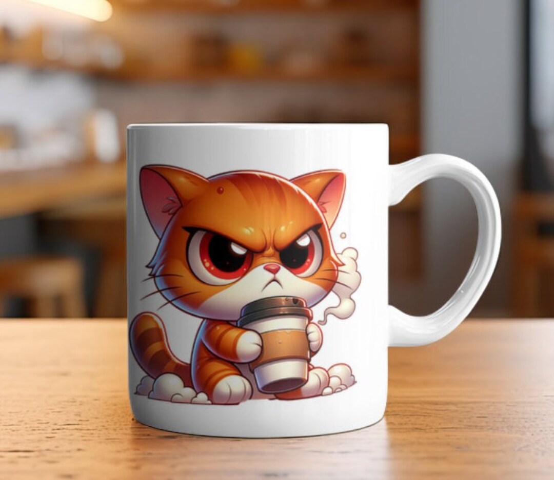 Angry Cat Coffee Cup: Feline Hates Mornings Caffeine Fiend Funny Gift ...