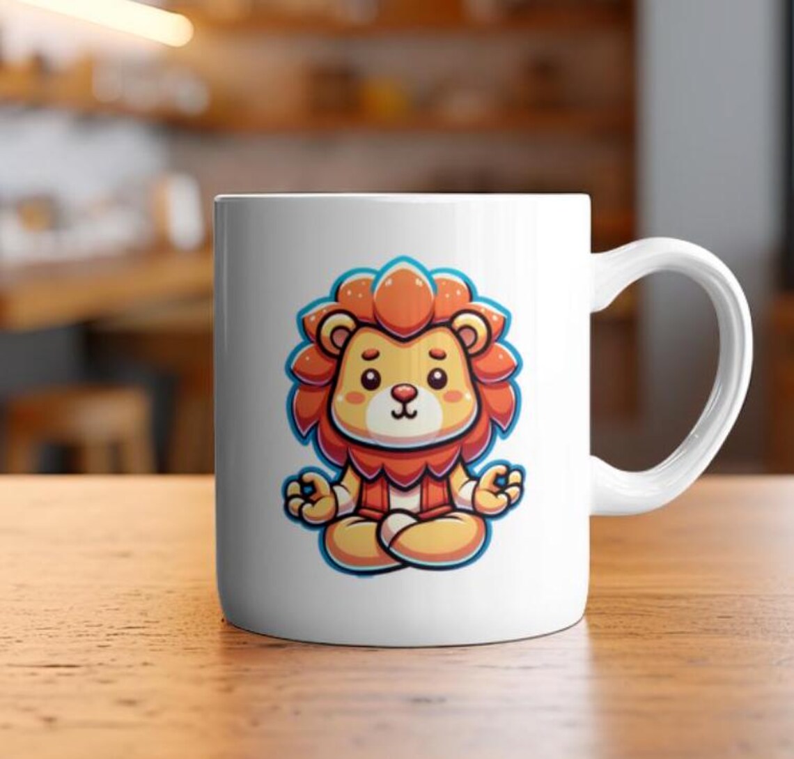 Cute Lion Meditating Yogi Mug King of the Jungle Chakra Mantra ...