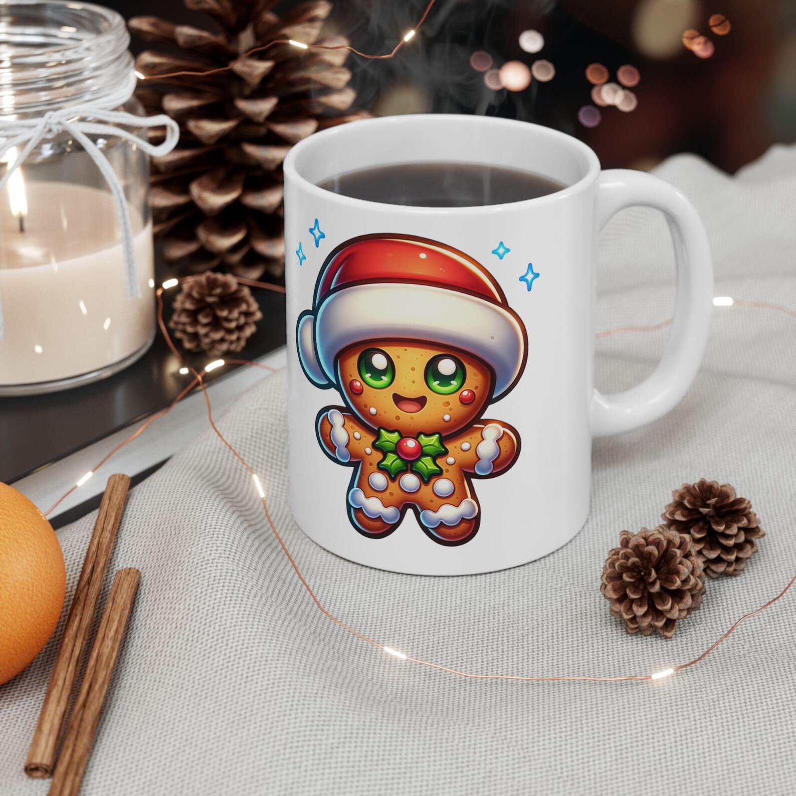Cute Gingerbread Man Mug Merry Christmas Cookie Snow Winter Holiday ...