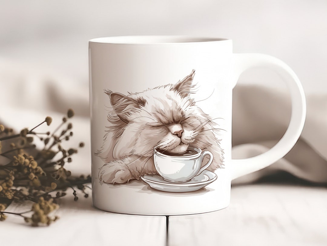 Sleepy Birman Cat Mug 11oz, Gifts for Cat Lovers, Cat Drinking Coffee ...