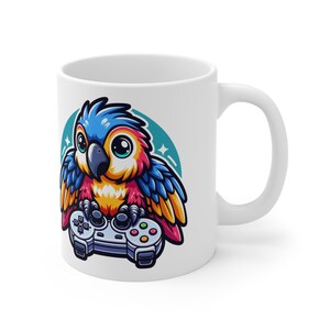Geeky Parrot Gamer Mug Adorable Bird Playing Video Games Controller Cup ...