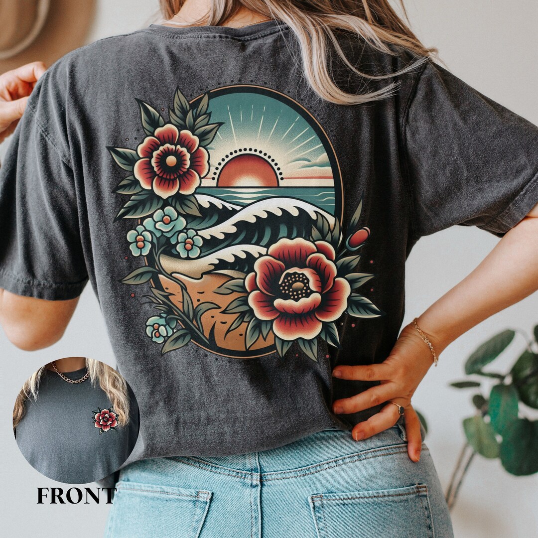 Traditional Floral Beach Sunset Tshirt, Comfort Colors Beach Vacation ...