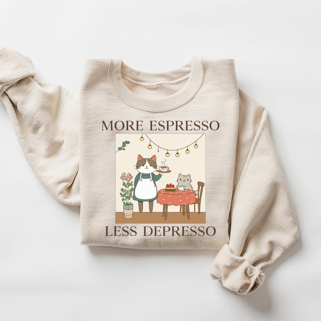 More Espresso Less Depresso Cat Meme Sweatshirt, Funny Cat Coffee ...