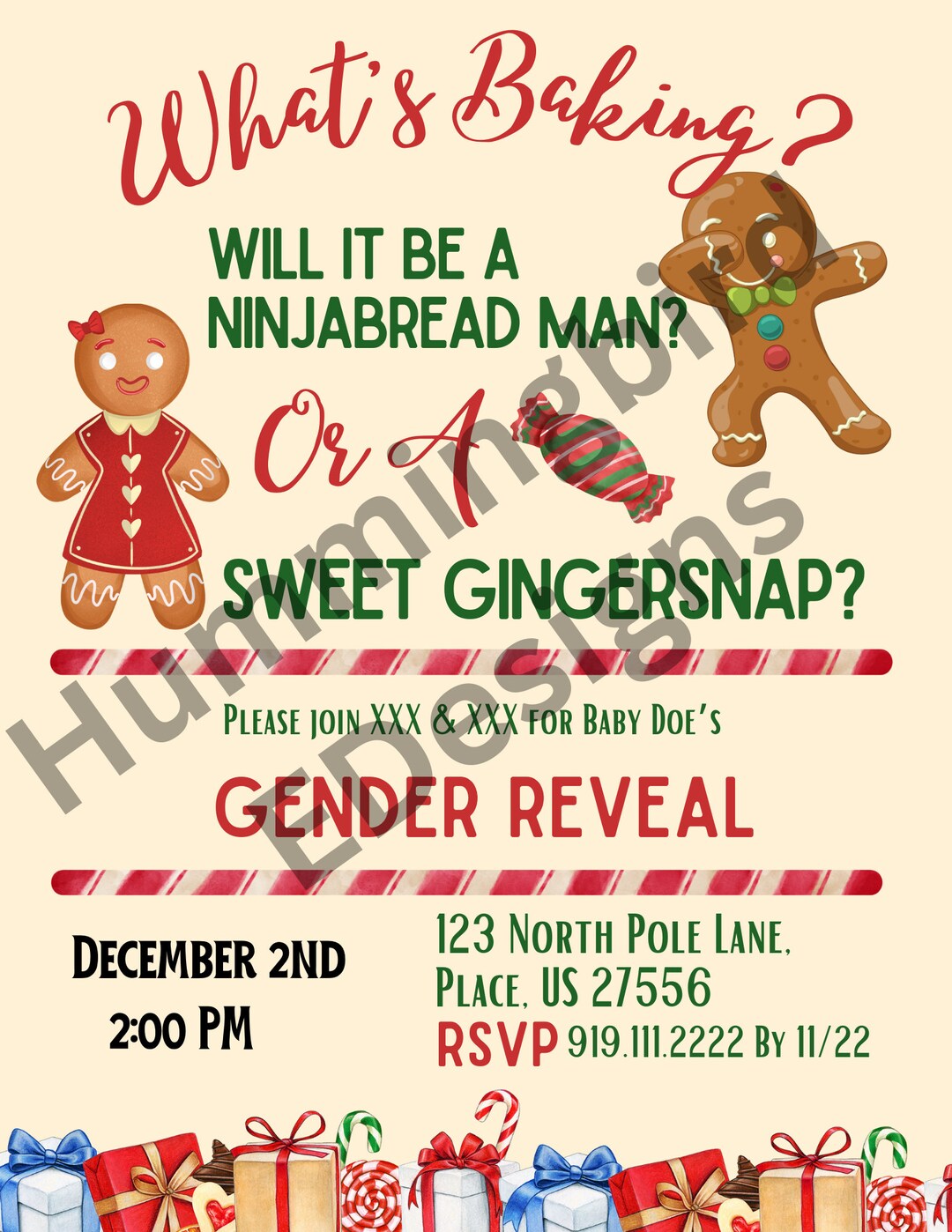 Gingerbread-man Gender Reveal Invitations - Etsy