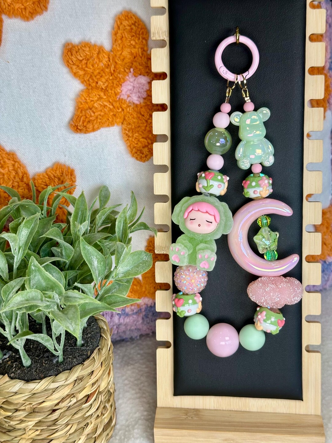 Yumo Gummy Bear Handmade Cell Phone Strap Chain | Pink & Green Glow in ...