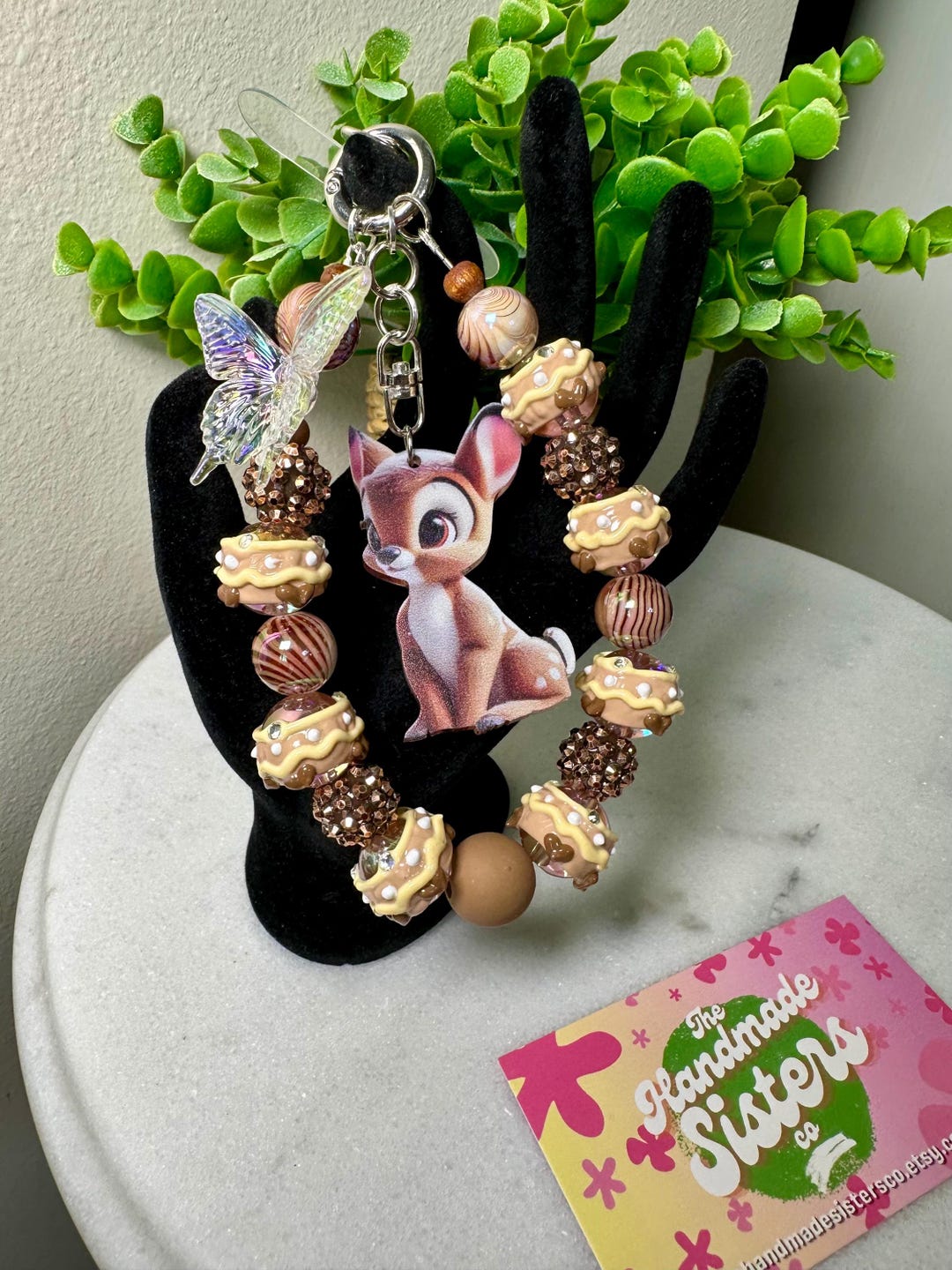 Bambi Deer Acrylic Realistic Charm Cell Phone Strap Chain Rhinestones ...